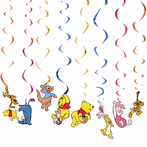 ZEADERS Cute Winnie Bear Hanging Swirl, Whirls Glitter Foil Ceiling Swirls Streams Decorations Foil Swirls Hanging for Kids Bedroom Classroom Baby Shower (Assorted Colors (16 Counts))