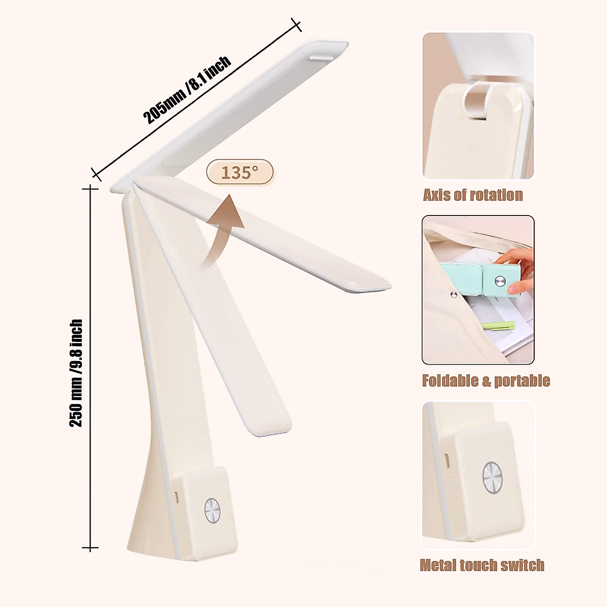 CometMars LED Desk Lamp (Green), Cordless Lamp with 3 Lighting Modes, Rechargeable Reading Lamp with Adjustable Arm, Foldable Eye Caring Table Light for Home Office Study