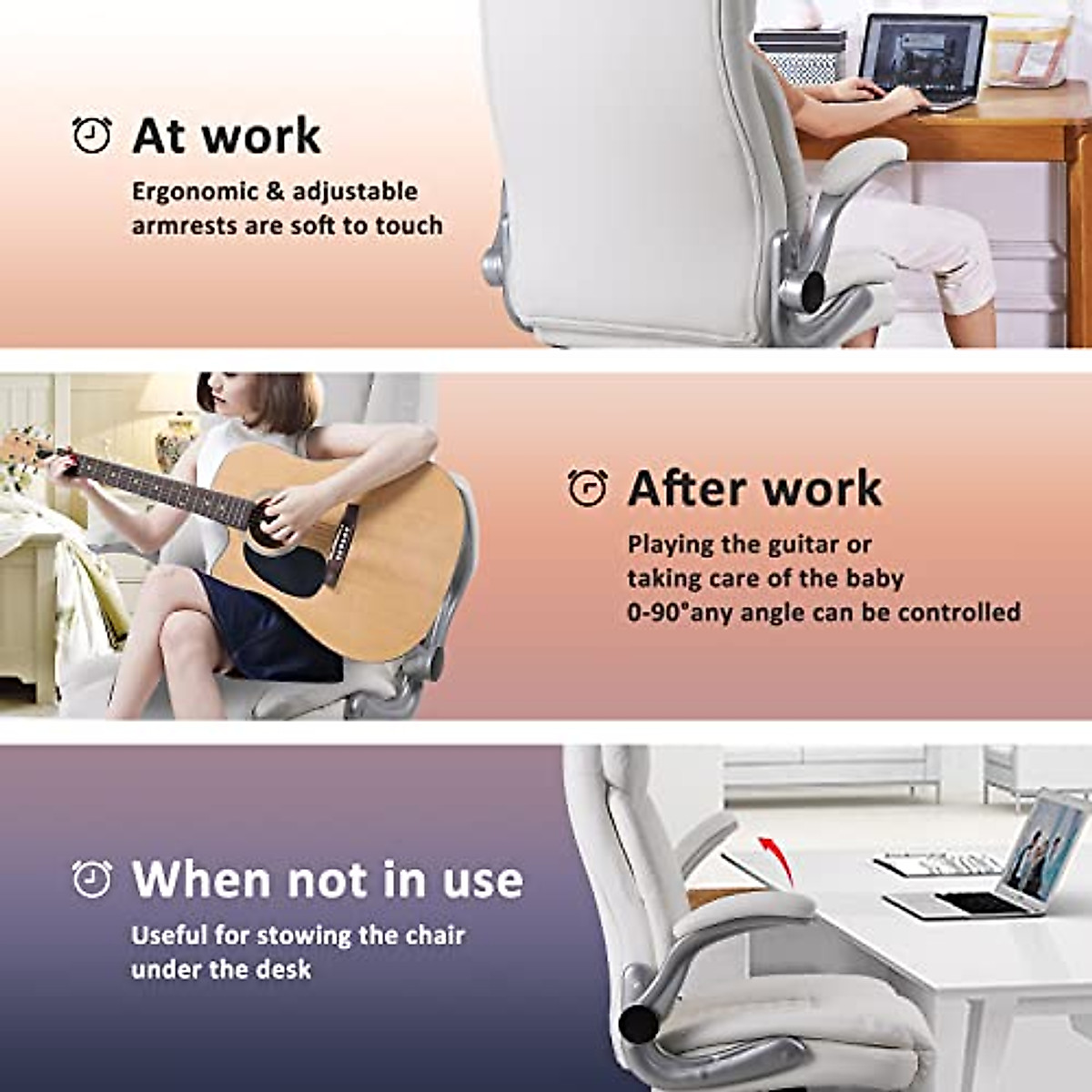 Managerial and Executive Office Chair,Ergonomic White PU Leather Office Desk Chair,Diamond Stitched High Back Swivel Task Chair with Rocking Function,Adjustable Flip-up Armrests Computer Chair