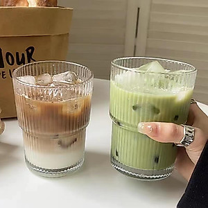 QWEZXO 13OZ/400ML Ice Coffee Glass Tumbler, Thick Wall Water Glass Cup Mug Tea with Straw and Lid Sealed Carry On （Clear）