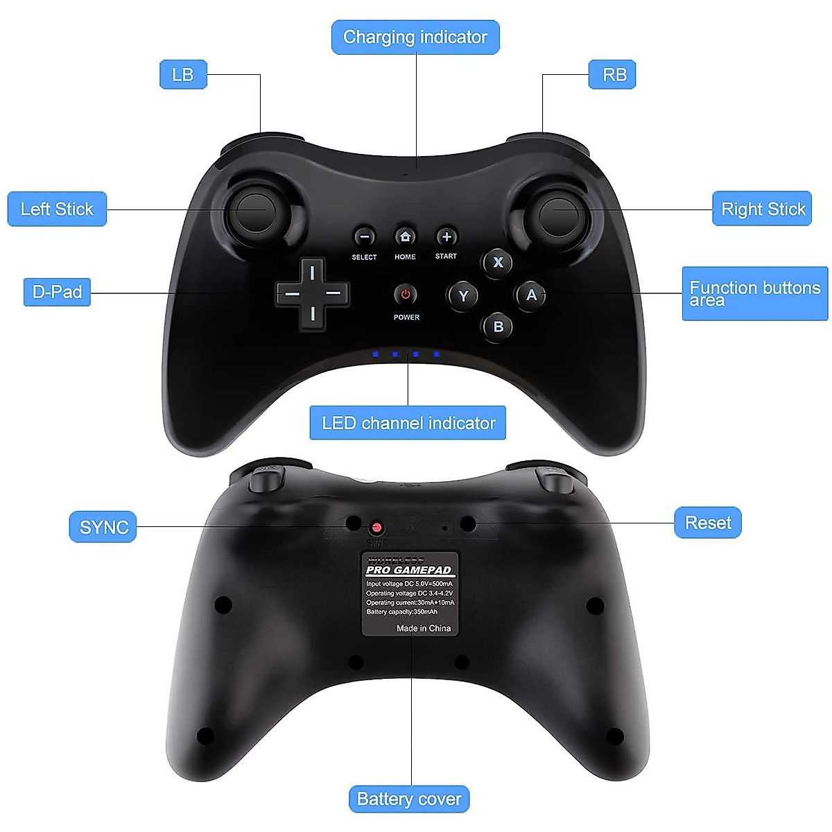SIBIONO - Wireless Bluetooth Dual Analog Joystick for Nintendo Wii U Pro Controller Gamepad.