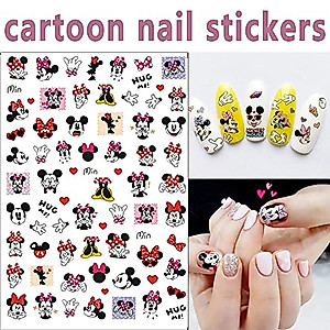 6 Sheets 3D Cartoon Nail Art Sticker Self-Adhesive Design Nail Charms Cute Nail Stickers Designer Nail Art Supplies Kawaii Nail Decals for Women Girls DIY Nail Art Decoration Accessories