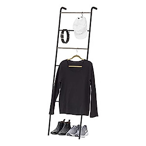 IRIS USA Clothing Rack, Blanket or Garment Ladder, Easy to Assemble, Standing Metal Sturdy Garment Rack, Small Space Storage Solution, Modern Versatile Design, Long-Term Durability, Ladder, Black
