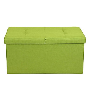 Otto & Ben Folding Box Chest with Smart Lift Top Upholstered Tufted Ottomans Bench Foot Rest for Bedroom and Living Room, 30", Lime Green
