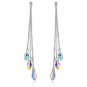 SBLING Platinum-Plated Color Change Multi-Teardrop Earrings Made with Aurora Borealis Austrian Crystals (5.3 cttw)