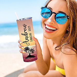 Custom Vacation Tumbler, Personalized Beach Tumblers Bulk for Women, Family Girls Trip Travel Insulated Tumbler Cups with Lids and Straws, Girls Trip Gifts Favors 2025, Bachelorette Trip Gifts