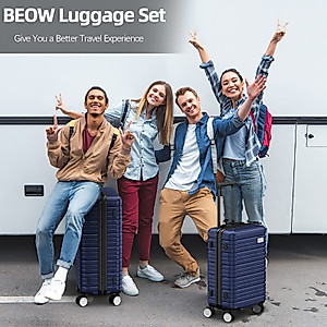 BEOW Luggage Sets 4 Piece Hardside Expandable Luggage Set Clearance Suitcase Sets with Wheels TSA Lock 16''20''24''28''(Deep Blue)