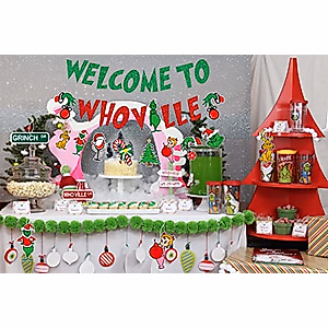 Grinch Drive & Who Ville Lane Paper Sign Grinch Tree Ornaments Christmas Grinch Ornaments for Tree Grinch Whoville Party Direction Christmas Grinch Home Birthday Party Decorations