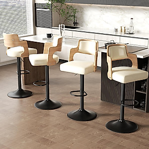 Miereirl Bar Stools Set of 2 Morden Height Counter Bar Stools with Wood Back Thickened Seat Swivel Adjustable Stool Chair for Home Kitchen Island Beige