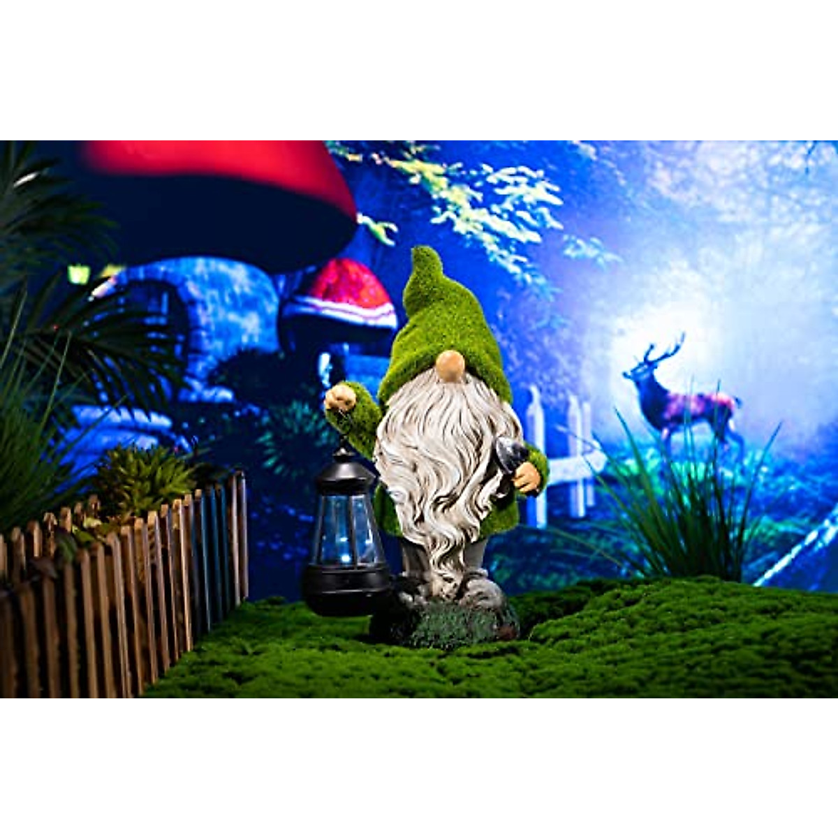 TERESA'S COLLECTIONS Garden Gnomes Decorations for Yard with Lantern Solar Light, 13" Cute Large Moss Garden Sculptures & Statues Outdoor Lawn Ornaments Garden Gifts for Mom Yard Front Porch Patio