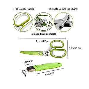 Herb Scissors Set - Kitchen Chopping Shears Multipurpose Herb Cutting Scissors with Stainless Steel 5 Blades and Cover, Cleaning Comb, Green Onion Cutter, Vegetable Peeler Kitchen Gadgets