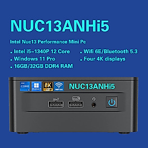 Intel NUC13 Pro NUC13ANHi5 16GB RAM 512GB SSD Mini PC Mini Computer,i5-1340P 12 Core,16 Thread,Win 11 Pro Mini Computers,Up to 4.6 GHz Turbo,NVMe SSD DDR4RAM,WiFi 6E,BT 5.3,8K Support,HTPC,Gaming