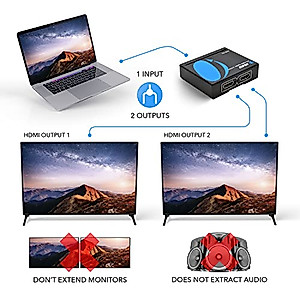 4K 1 in 2 Out HDMI Splitter by OREI - Ultra HD 4K @ 30 Hz 1x2 V. 1.4 HDCP, Power HDMI Supports 3D Full HD 1080P for Xbox, PS4 PS3 Fire Stick Blu Ray Apple TV HDTV - Adapter Included
