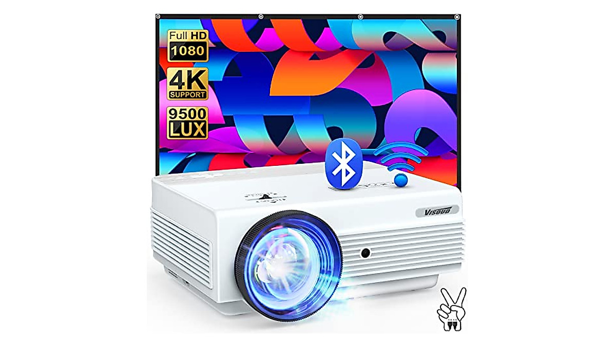 VISOUD Native 1080P WiFi Bluetooth Projector + 120'' Screen