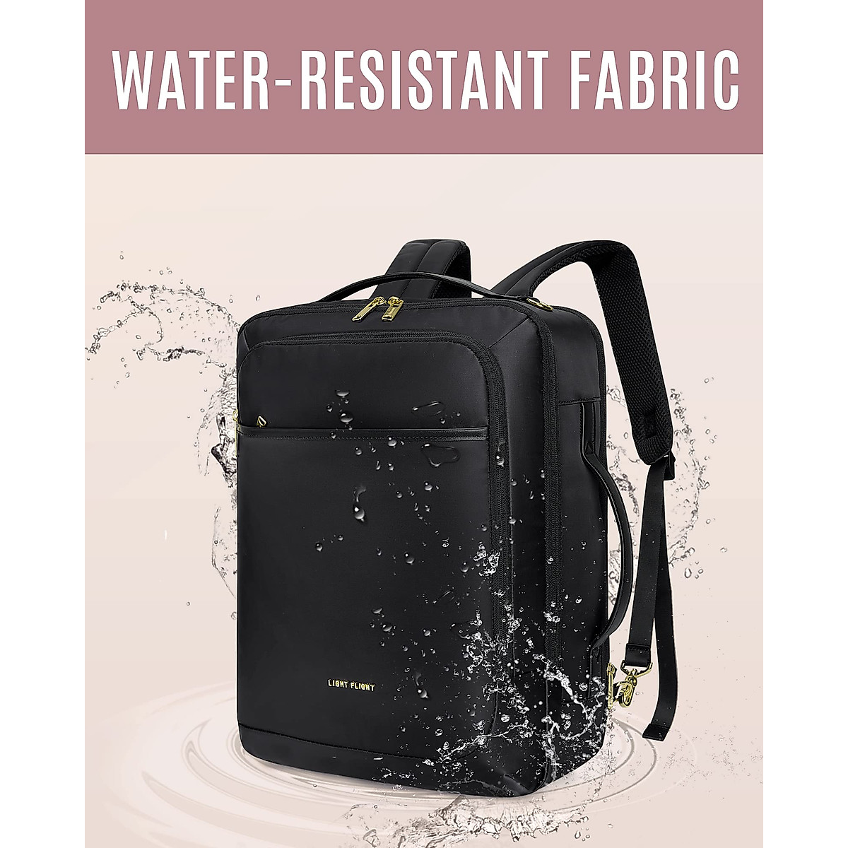 LIGHT FLIGHT Laptop Backpack Women, Large Computer Backpack for 17.3 Inch Laptop, Professional Womens Work Backpack, Convertible 3 In 1 Backpacks Water Resistant, Black