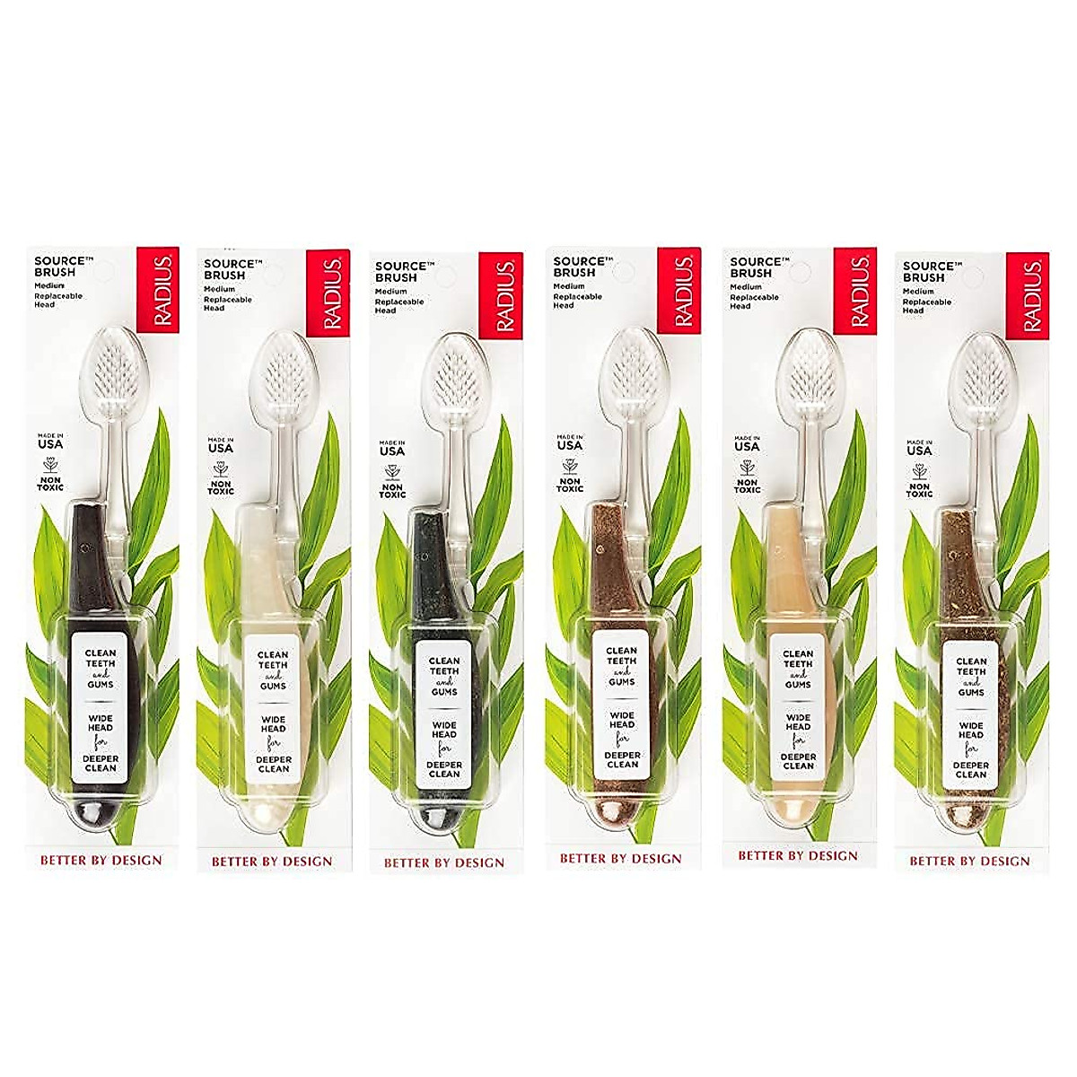 RADIUS Toothbrush Source Floss Brush BPA Free & ADA Accepted Improve Gum Health & Reduce Gum Issues - Medium - Assorted Colors - Pack of 6