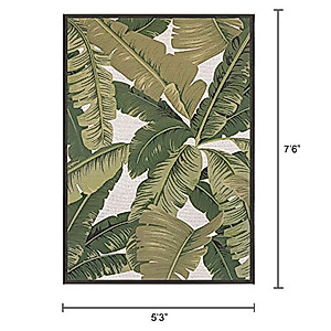 Couristan Dolce Palm Lily Indoor/Outdoor Area Rug, 5'3" x 7'6", Hunter Green-Ivory
