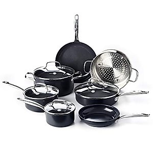 GreenPan Chatham Black Prime Midnight Hard Anodized Healthy Ceramic Nonstick 11 Piece Cookware Pots and Pans Set, PFAS-Free, Dishwasher Safe, Oven Safe, Black