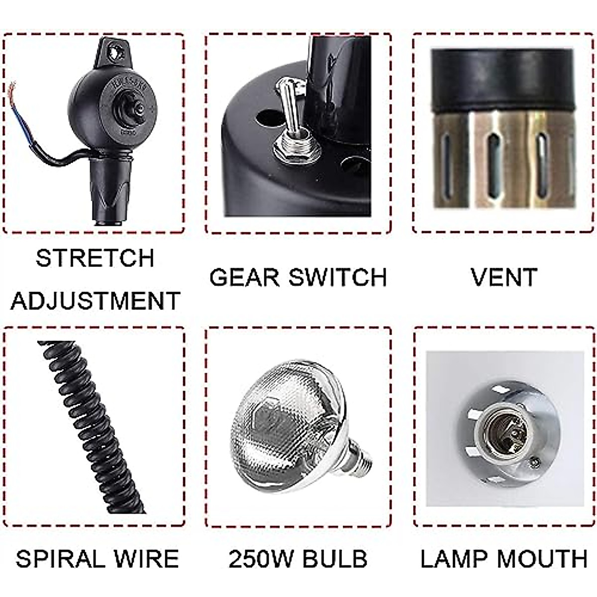 LINKANRUO Food Heat Lamps Food Warmer for Parties, Retractable Food Heating Lamp, Heat Lamp Food Warmer for Food 250W Light Bulbs Restaurant Equipment, 2pcs Lamps(A)
