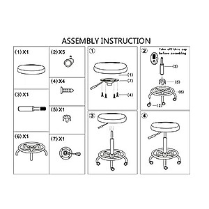 Salon Spa Stools Barstools PU Leather Modern Round Rolling Stool with Footrest Height Adjustable Spa Drafting Salon Tattoo Work Massage Stools Task Chair (Black 2)