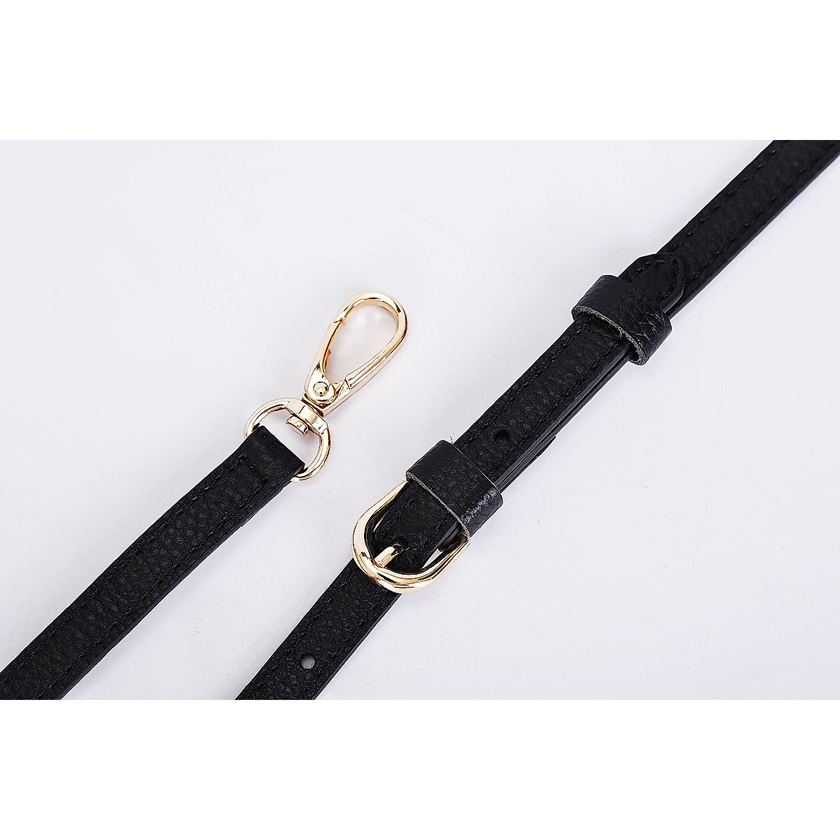 Live Up Full Grain Leather Adjustable Replacement Strap Cross Body Bag Purse, 43-51 inch Gold Hardware (Black)