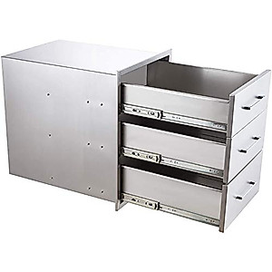 yuxiangBBQ Outdoor Kitchen Drawers Stainless Steel 3-Drawer BBQ Drawer 14" W x 20.5" H x 23" D Enclosed Built-in Drawer Flush Mount for Outdoor Kitchens & BBQ Islands