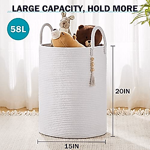 YOUDENOVA Cotton Rope Laundry Hamper Basket, 58L Tall Woven Collapsible Baskets for Blanket Organizing Clothes Hamper for Laundry Room Storage