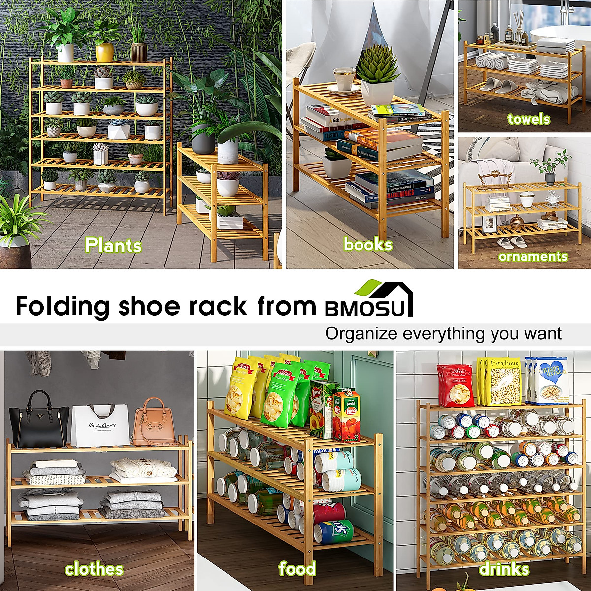 BMOSU 3-Tier Bamboo Extended Shoe Rack Premium Stackable Shoe Shelf Storage Organizer for Hallway Closet Living Room Entryway Organizer (Natural Bamboo)