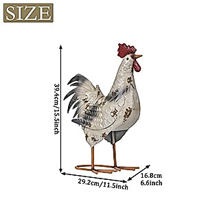 TERESA'S COLLECTIONS Farmhouse Metal Rooster Garden Statues Decor, 15 Inch Rustic Outdoor Chicken Sculpture Figurines Yard Art for Farm Patio Lawn Kitchen Decorations