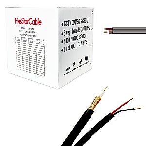FiveStarCable RG59 Solid 1000ft Bare Copper Siamese Coaxial 20 AWG RG59 + 18/2 18AWG Power Combo CCTV Cable Color Black