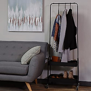 7Penn Hanging Clothes Rack with Shelves - Rolling Storage Laundry Cart with Hanging Bar, Portable Clothing Rack with Wheels - Bedroom Metal Wardrobe Storage - Rolling Garment Rack with Shelves