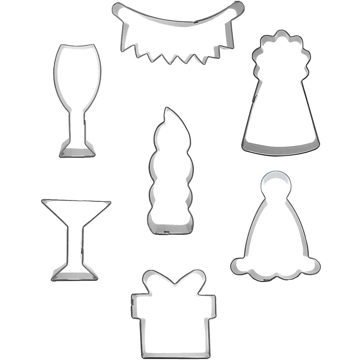 Birthday Party Series Cookie Cutters Set of 7 pcs, Stainless Steel Holiday Party Theme Cookie Cutters Fondant Baking Molds