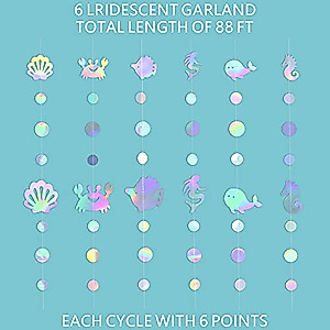 59 Ft Ocean Collection Mermaid Garland Party Decoration,Little Mermaid Party Decorations, Mermaid Birthday Decorations,Iridescent Mermaid Garland Baby Shower Under The Sea Party Decorations Pearl Holographic Paper Streamer for Little Mermaid