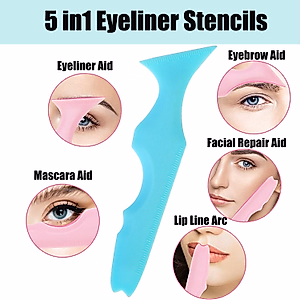 3 Pcs All In One Eyeliner Stencils Silicone Winged Tip Eyeliner Aid Mascara Shield Applicator Guard Pads Eyebrow Pencil Stencil Multifunctional Eye Makeup Tool (Blue)