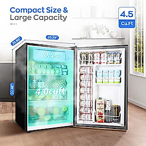 Upstreman 4.5 Cu.Ft Mini Fridge with Freezer, Single Door Small Refrigerator, Adjustable Thermostat, Low noise, Energy-efficient, Compact Refrigerator for Dorm, Office, Bedroom, Black-FR45