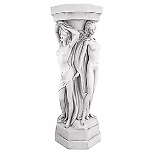Design Toscano Column of Maenads Women Indoor/Outdoor Sculptural Display Pedestal Plant Stand, 28 inches tall, Cast Stone Resin, Antique Stone Finish