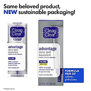 Clean & Clear Advantage Acne Spot Treatment Gel Cream, 2% Salicylic Acid Acne Medication, Witch Hazel, Oil-Free Gel Pimple Cream for Adults & Teens, Salicylic Acid, 3 x.75 Fl. Oz