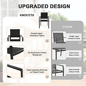 knocetx Patio Dining Chairs Set of 4, Aluminum Outdoor Patio Furniture Set, Padded Textilene Fabric Outdoor Dining Chairs Stackable Chairs for Balcony, Porch, Garden, Poolside(4PCS)