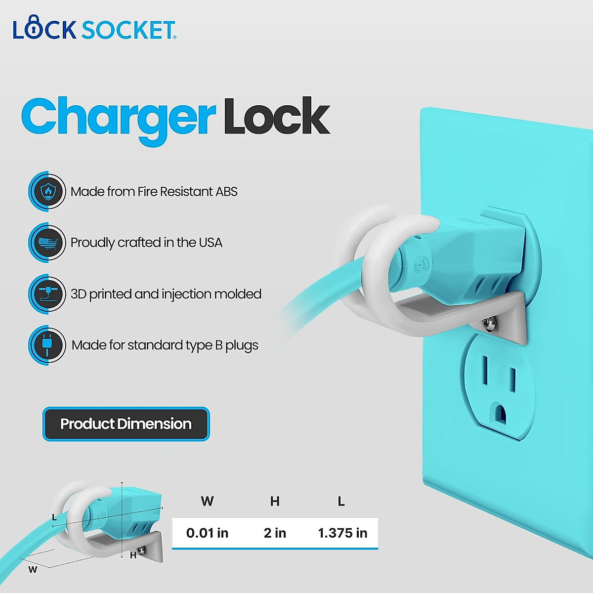 Lock Socket Outlet Lock - Anti Theft Outlet Lock to Secure Three Pronged Plugs, Innovative Way to Prevent Unplugging, Secure Locks for Cords, Includes Security Screw & Allen Wrench - White