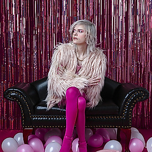 2 Pack Pink Backdrop Party Decorations Tinsel Curtain Party Backdrop Foil Fringe Birthday Decorations Photo Booth Streamer Backdrop Pink Theme Bachelorette Graduation Party Decorations