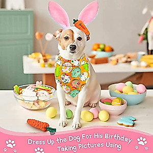 Dog Easter Bunny Costume, 3 Pack Pet Rabbit Ears Headband, Egg Dog Bandana, Carrot Dog Toy Set, Easter Dog Costumes for Small Dogs Cat Puppy Party Apparel Easter Halloween Accessory Headwear