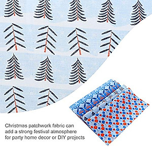 HEALLILY Fabrics 5Pcs Christmas Snowflake Cotton Fabric Bundles Patchwork Xmas Printed Craft Fabric Square DIY Christmas Sewing Scrapbooking Quilting