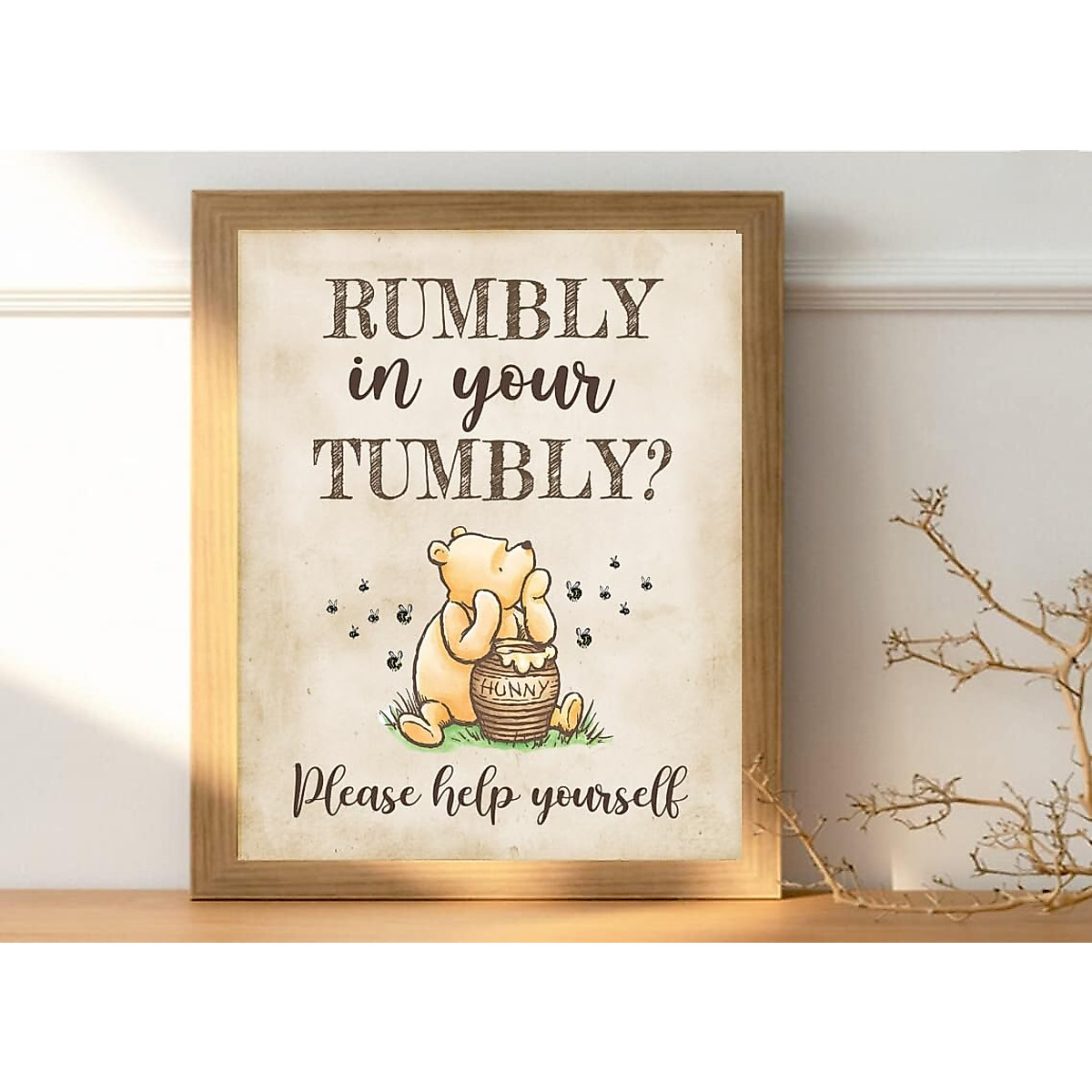 4PCS Winnie Table Sign Centerpieces A Little Yummy for Your Tummy for Baby Shower Decorations Pooh Birthday Decorations Welcome Baby Party Supplies(8x10in)