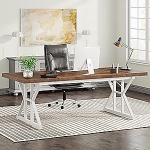 Tribesigns 70.8-Inch Executive Desk, Large Computer Office Desk Workstation, Modern Simple Style Laptop Desk Study Writing Table Business Furniture for Home Office (Brown/White)