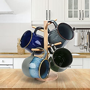 Otevymu 20 Oz Large Ceramic Coffee Mugs, Big Handle Handmade Pottery Tea Cup for Office and Home, Easy to Hold, Microwave and Dishwasher Safe, Hot Cold Drinking, Stylish Texture Glaze (Star Blue)