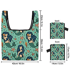 Cute Mermaid Secret Printed Reusable Grocery Bag with Handle Foldable Shopping Tote Bags Portable for Supermarket Camping