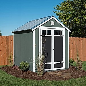 Handy Home Products Garden Shed 6x8 Do-it-Yourself Wooden Storage Shed with Metal Roof