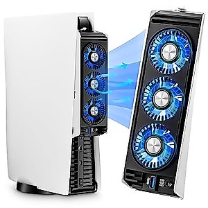 Cooling Fan for PS5 Accessories ,with 3 Blue LED Light/ 2 USB 3.0 Ports / 2 Fan Speed ,Compatible with PlayStation 5 Console Digital / CD Version, High Efficiency PS5 Cooler ( Black )