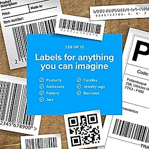 ZEBRA ZSB Series Thermal Label Printer - Small Home Office Wireless Labeling for Address, Folders, Shipping, Barcodes. Compatible w/UPS, USPS, Shopify, Ebay, FedEx, Amazon, Etsy - ZSB-DP12-2-in Width