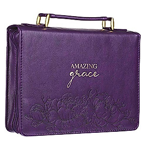 Christian Art Gifts Women's Fashion Bible Cover Amazing Grace, Purple/Gold Floral Faux Leather, Large